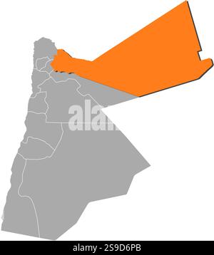 Map of Jordan as a gray piece, Mafraq is highlighted in red Stock ...