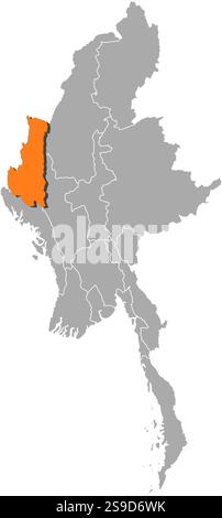 Map of Myanmar with the provinces, Chin is highlighted Stock Vector ...