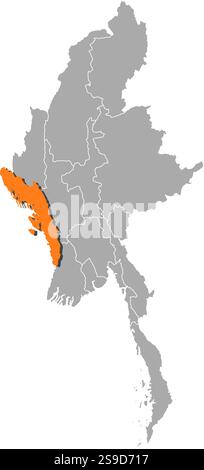 Map of Myanmar with the provinces, Rakhine is highlighted Stock Vector ...