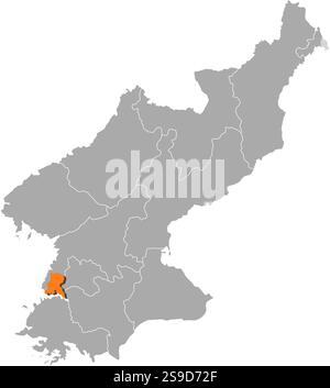 Map of North Korea with the provinces, Nampo is highlighted by orange ...