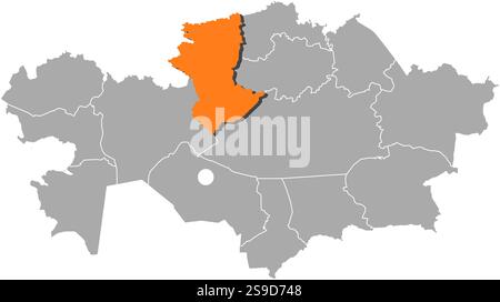 Map of Kazakhstan with the provinces, Kostanay is highlighted Stock ...