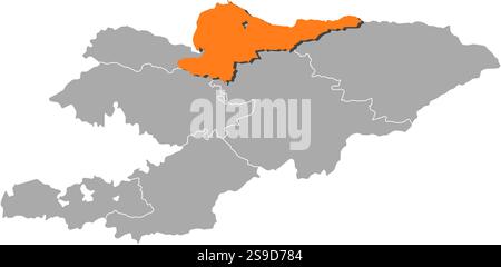 Map of Kyrgyzstan with the provinces, Chuy is highlighted Stock Vector ...