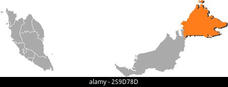 Map of Malaysia with the provinces, Sabah is highlighted Stock Vector ...