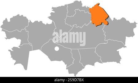Map of Kazakhstan with the provinces, Pavlodar is highlighted Stock ...