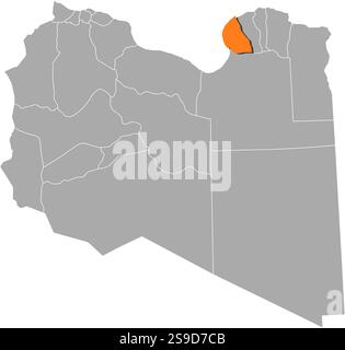 Map of Libya as a gray piece, Benghazi is highlighted in red Stock ...