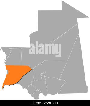 Trarza map of Mauritania grey illustration silhouette shape Stock ...