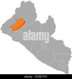 Map of Liberia as a gray piece, Gbarpolu is highlighted in red Stock ...