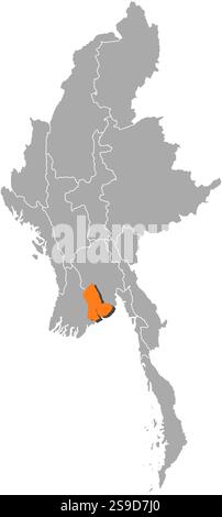 Map of Myanmar with the provinces, Yangon is highlighted Stock Vector ...
