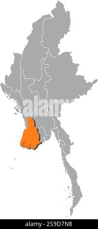 Map of Myanmar as a gray piece, Ayeyarwady is highlighted in red Stock ...