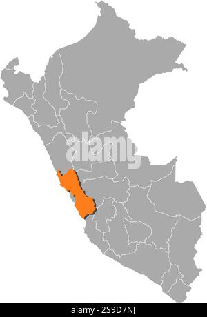 Map of Peru with the provinces, Lima is highlighted by orange Stock ...