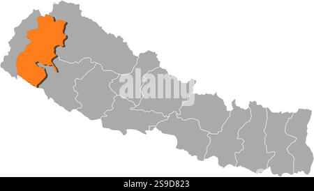 Map of Nepal with the provinces, Seti is highlighted Stock Vector Image ...
