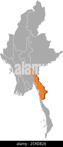 Map of Myanmar with the provinces, Kayin is highlighted Stock Vector ...