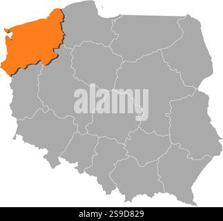 Map of Poland with the provinces, West Pomeranian is highlighted Stock ...