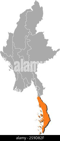 Map of Myanmar with the provinces, Tanintharyi is highlighted Stock ...