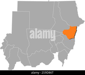 Map of Sudan with the provinces, Kassala is highlighted Stock Vector ...