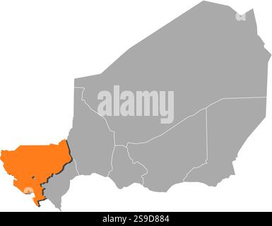 Map of Niger with the provinces, Tillaberi is highlighted Stock Vector ...