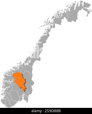 Map of Norway as a gray piece., Oppland is highlighted in red Stock ...