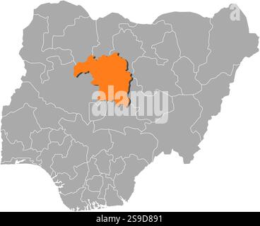 Map of Nigeria with the provinces, Kaduna is highlighted Stock Vector ...