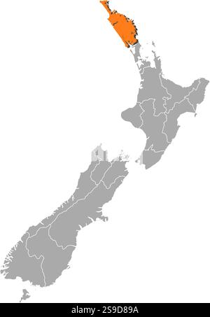 Map of New Zealand with the provinces, Northland is highlighted Stock ...