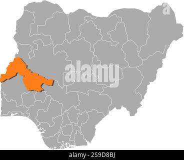 Map of Nigeria as a gray piece, Kwara is highlighted in red Stock ...