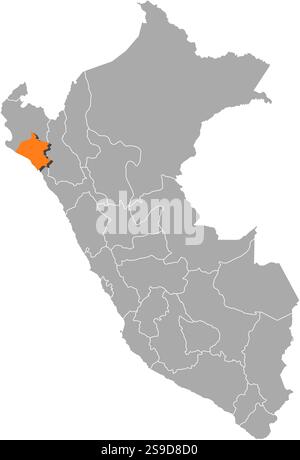 Map of Peru with the provinces, Lambayeque is highlighted Stock Vector ...