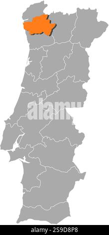 Map of Portugal as a gray piece., Braga is highlighted in red Stock ...