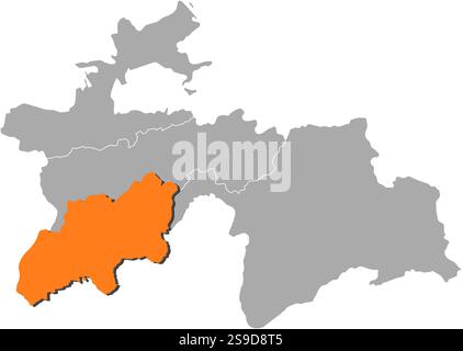 Map of Tajikistan as a gray piece, Khatlon is highlighted in red Stock ...