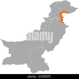 Map of Pakistan as a gray piece., Jammu and Kashmir is highlighted in ...