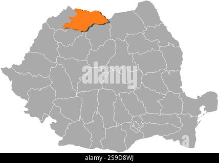 Map of Romania as a gray piece, Maramures is highlighted in red Stock ...