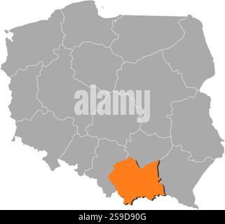 Map of Poland as a gray piece., Lesser Poland is highlighted in red ...