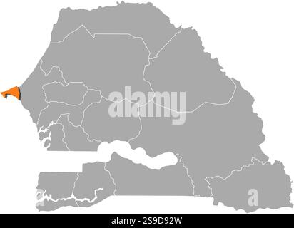 Map of Senegal as a gray piece, Dakar is highlighted in red Stock ...