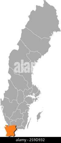 Map of Sweden as a gray piece., Skane County is highlighted in red ...