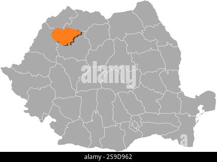 Map of Romania as a gray piece, Salaj is highlighted in red Stock ...