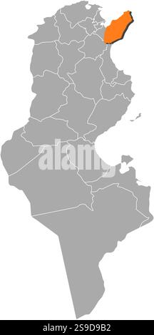 Map of Tunisia with the provinces, Nabeul is highlighted Stock Vector ...