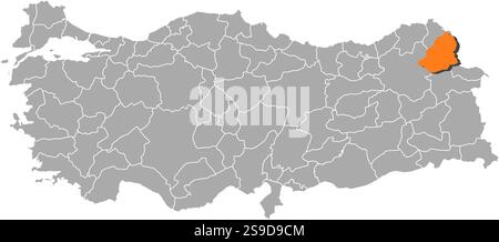 Map of Turkey with the provinces, Kars is highlighted Stock Vector ...