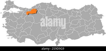 Map of Turkey with the provinces, Bolu is highlighted Stock Vector ...