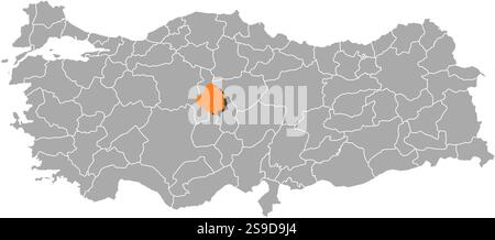 Map of Turkey with the provinces, Kirsehir is highlighted Stock Vector ...
