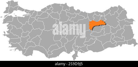 Map of Turkey with the provinces, Erzincan is highlighted Stock Vector ...
