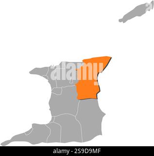 Map of Trinidad and Tobago with the provinces, Sangre Grande is ...