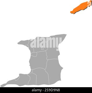 Map of Trinidad and Tobago with the provinces, Tobago is highlighted ...