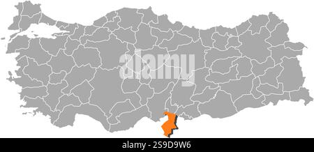 Map of Turkey with the provinces, Hatay is highlighted Stock Vector ...