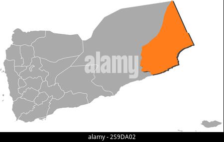 Map of Yemen with the provinces, Al Mahrah is highlighted Stock Vector ...
