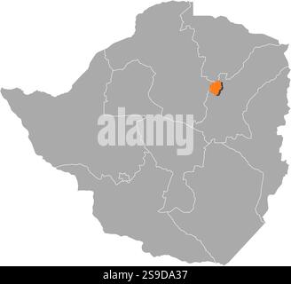 Map of Zimbabwe with the provinces, Harare is highlighted Stock Vector ...