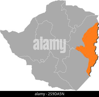 Map of Zimbabwe as a gray piece, Manicaland is highlighted in red Stock ...