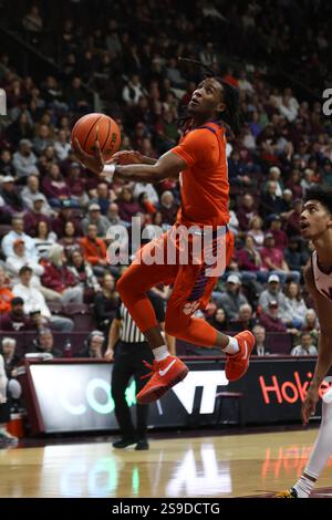 Clemson guard Del Jones (10) drives the ball around Virginia Tech guard ...