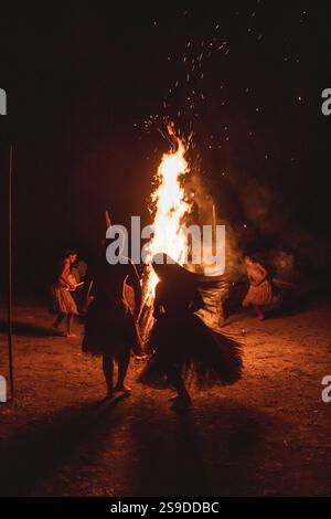 Amazon Ancestral Dance around Fire Stock Photo - Alamy