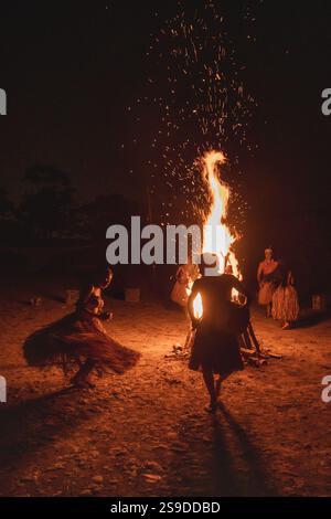 Amazon Ancestral Dance around Fire Stock Photo - Alamy
