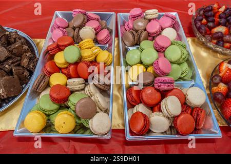 French macaroons on in a serving dish at a self service buffet Stock ...