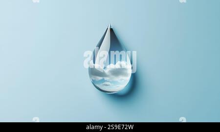 Iconic design of a droplet containing a clear,serene sky juxtaposed ...