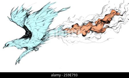 Vibrant of a mythical phoenix mid-flight with fiery,dynamic feathers ...